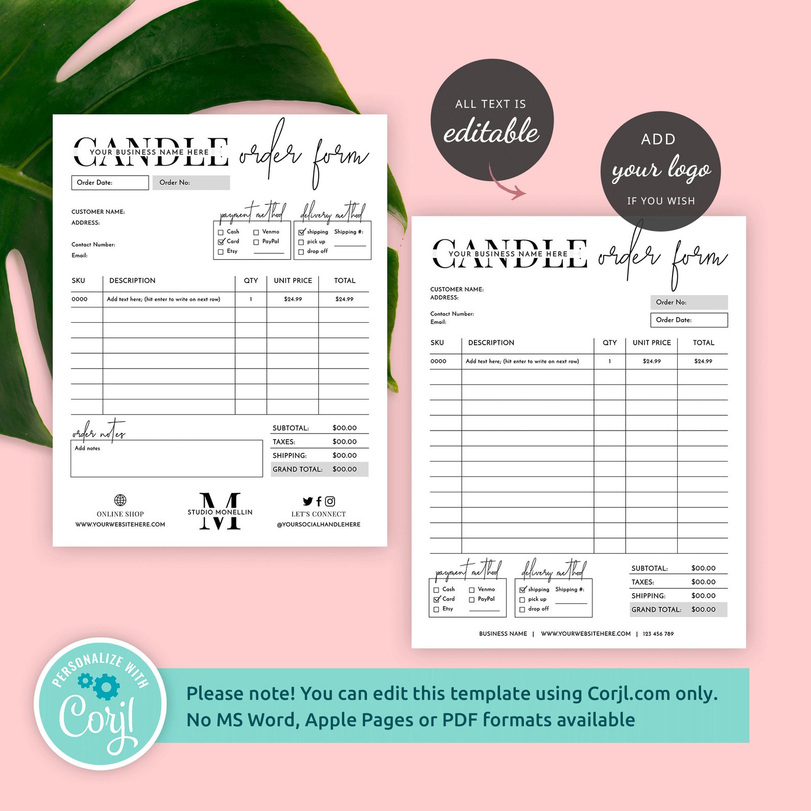 Candle Order Form Template, Editable Product Quotation Form, Printable ...