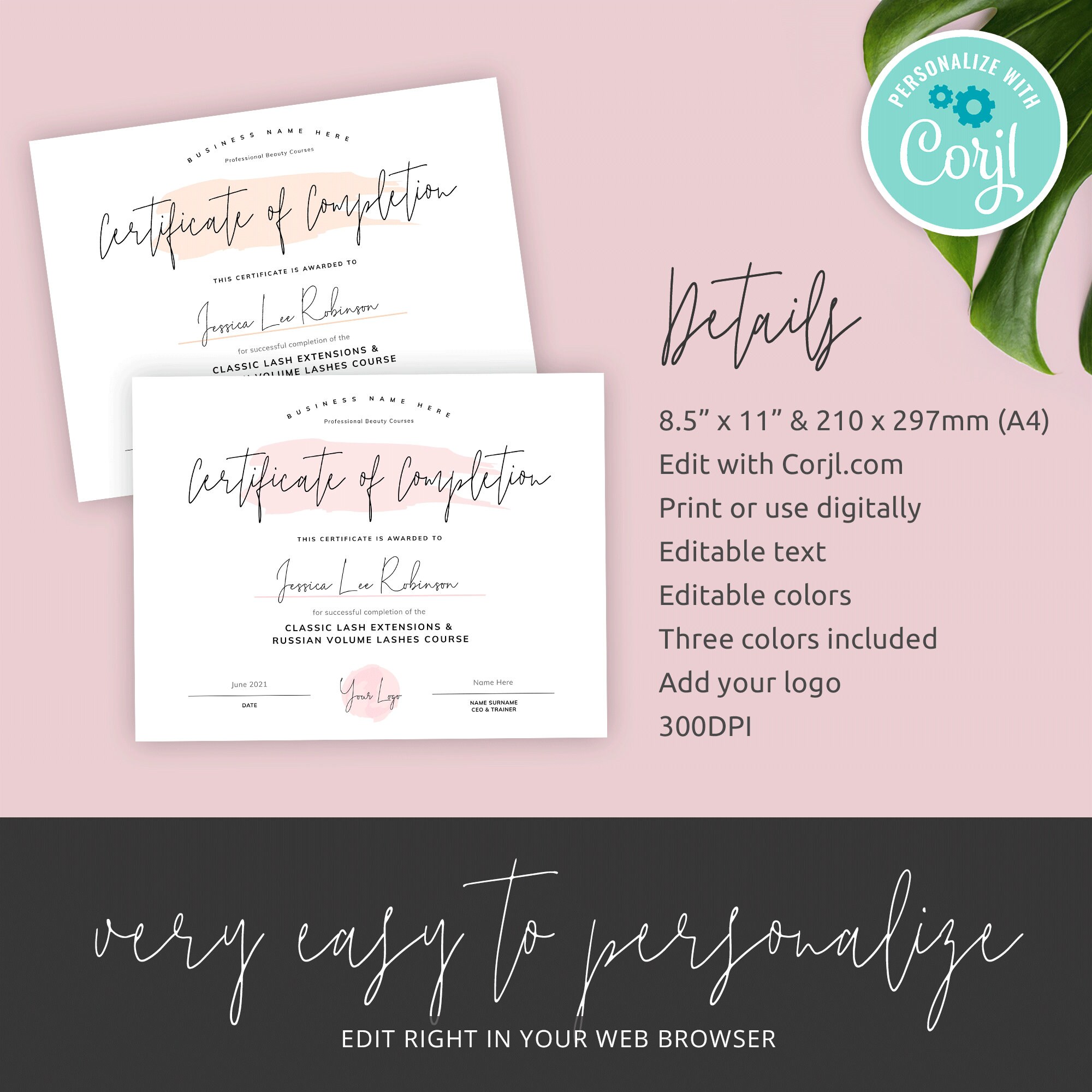 Certificate of Completion Template, Editable Lash Course Certificate ...