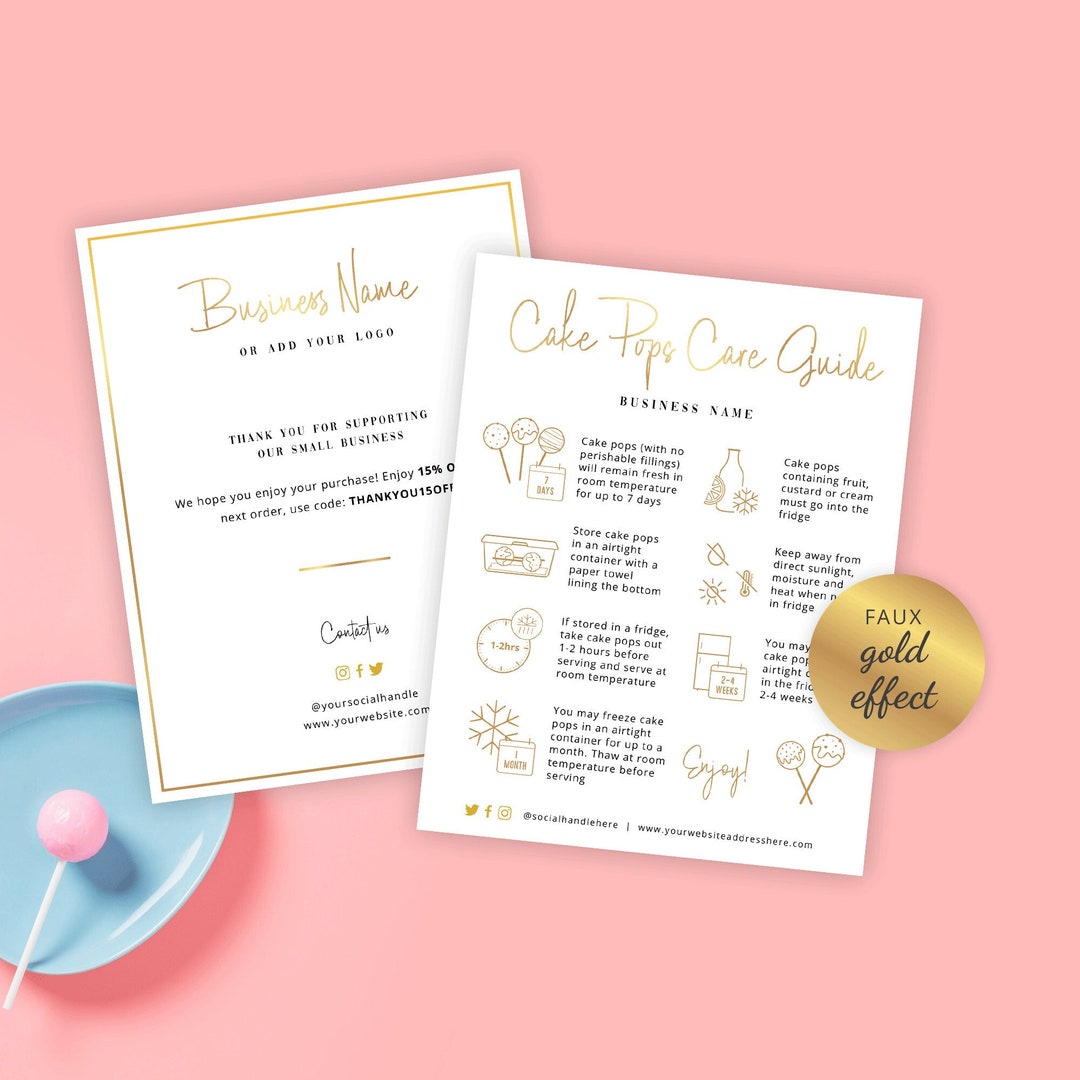 Printable Cake Pops Care Card, Customizable Cake Pops Care Instructions ...