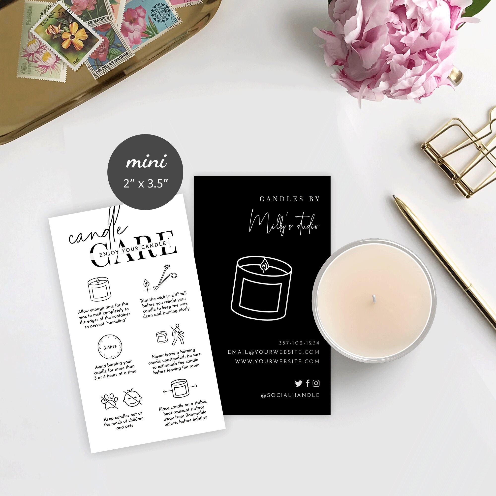 MINI Candle Care Guide Template DIY Candle Care Cards Black - Etsy UK