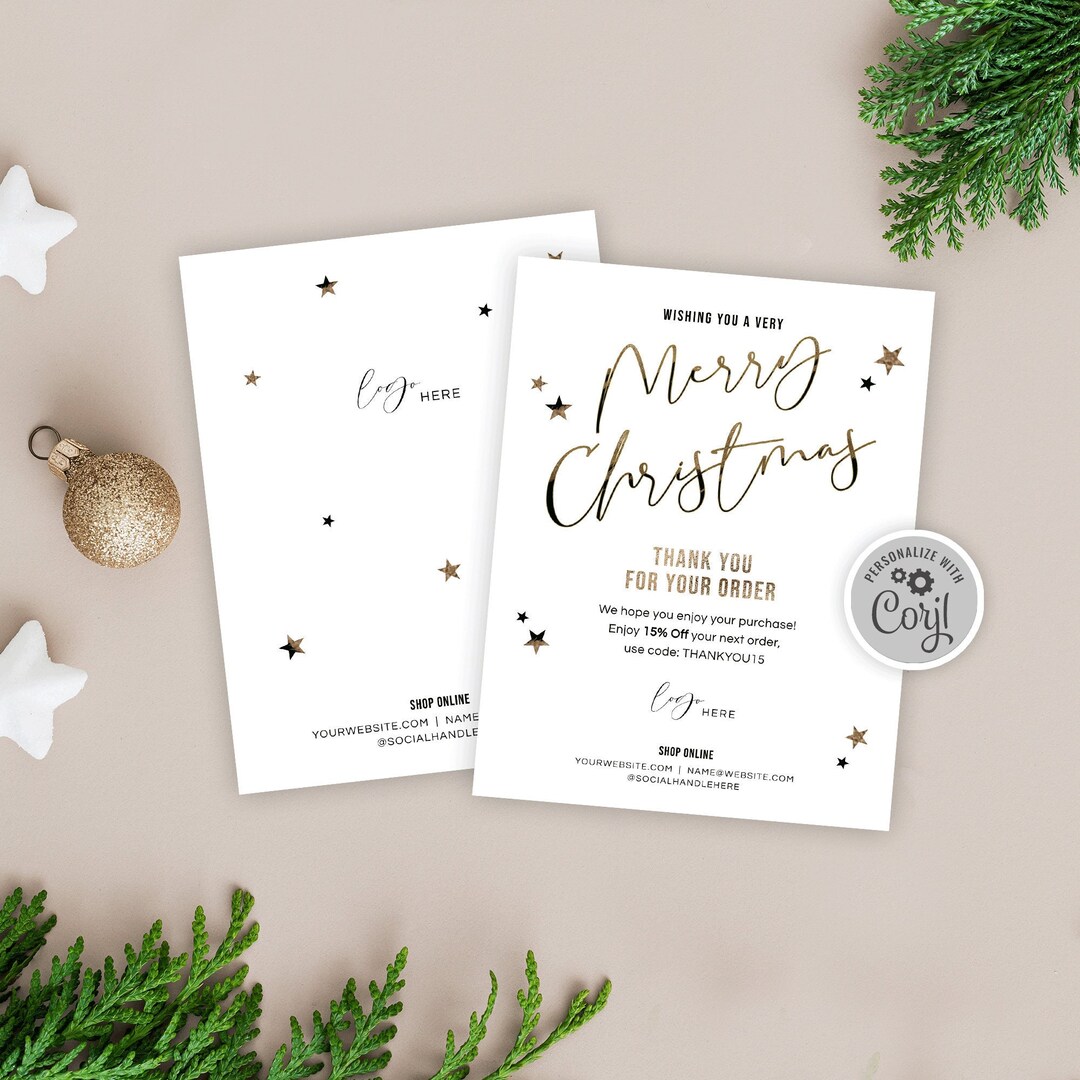 Christmas Thank You Card Template, Editable Gold Glitter Xmas Package ...