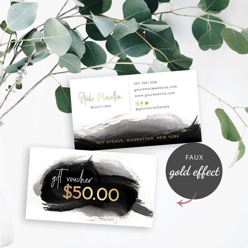 MINI Gift Voucher Template, Instant Small Business Gift Cards, Black ...