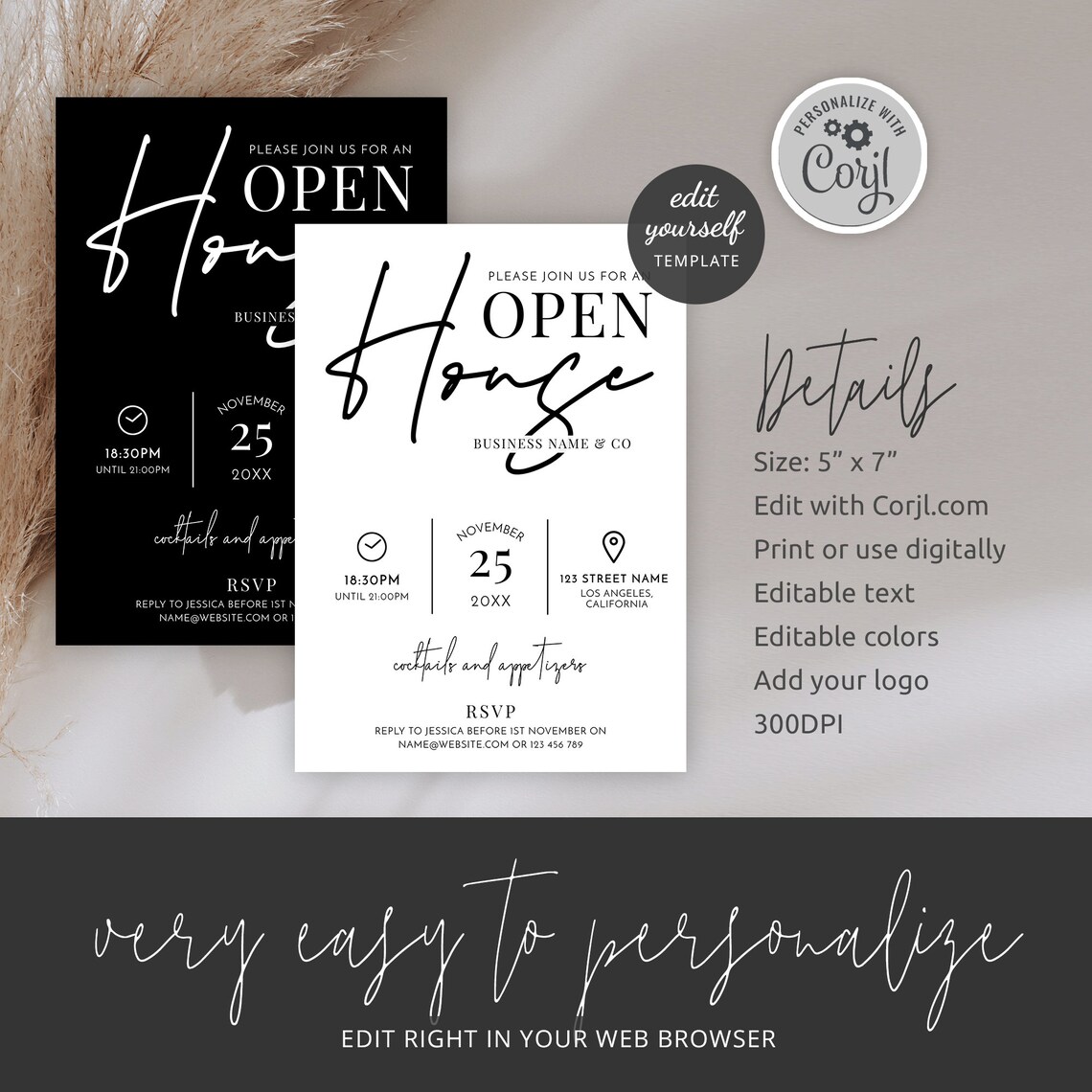 Minimal Open House Invitation Template, Customizable Sales Event ...