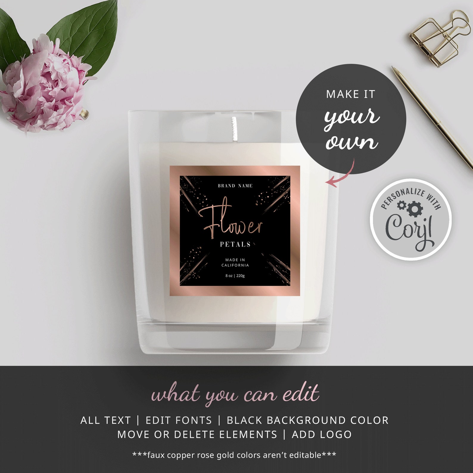Rose Gold Effect Labels Template, Editable Circle and Square Labels ...