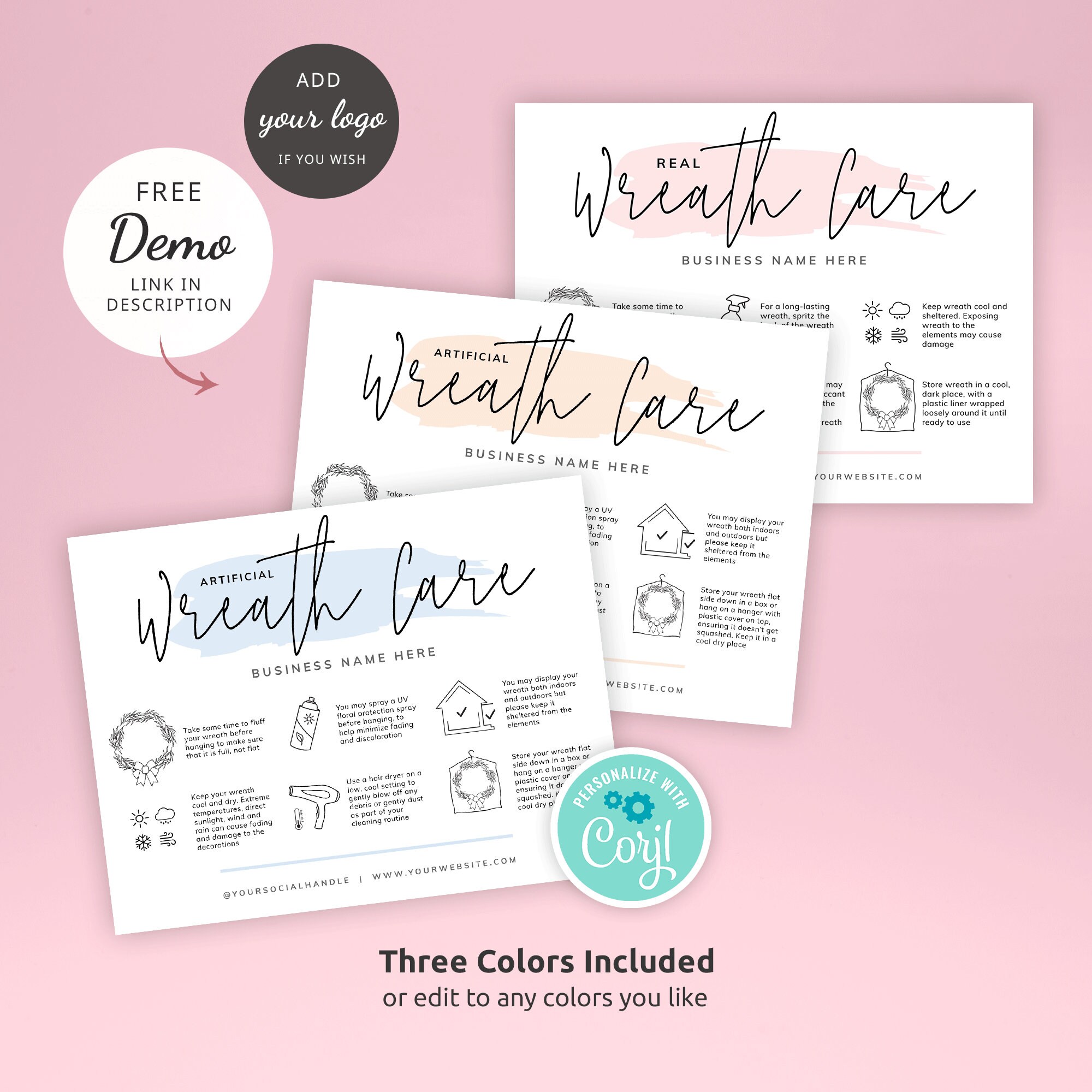 Wreath Care Card Template Artificial Wreath Care - Etsy