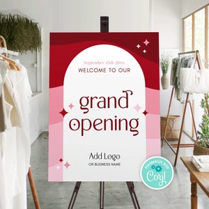 Modern Grand Opening Sign Template, Red and Pink Retro Launch Party ...
