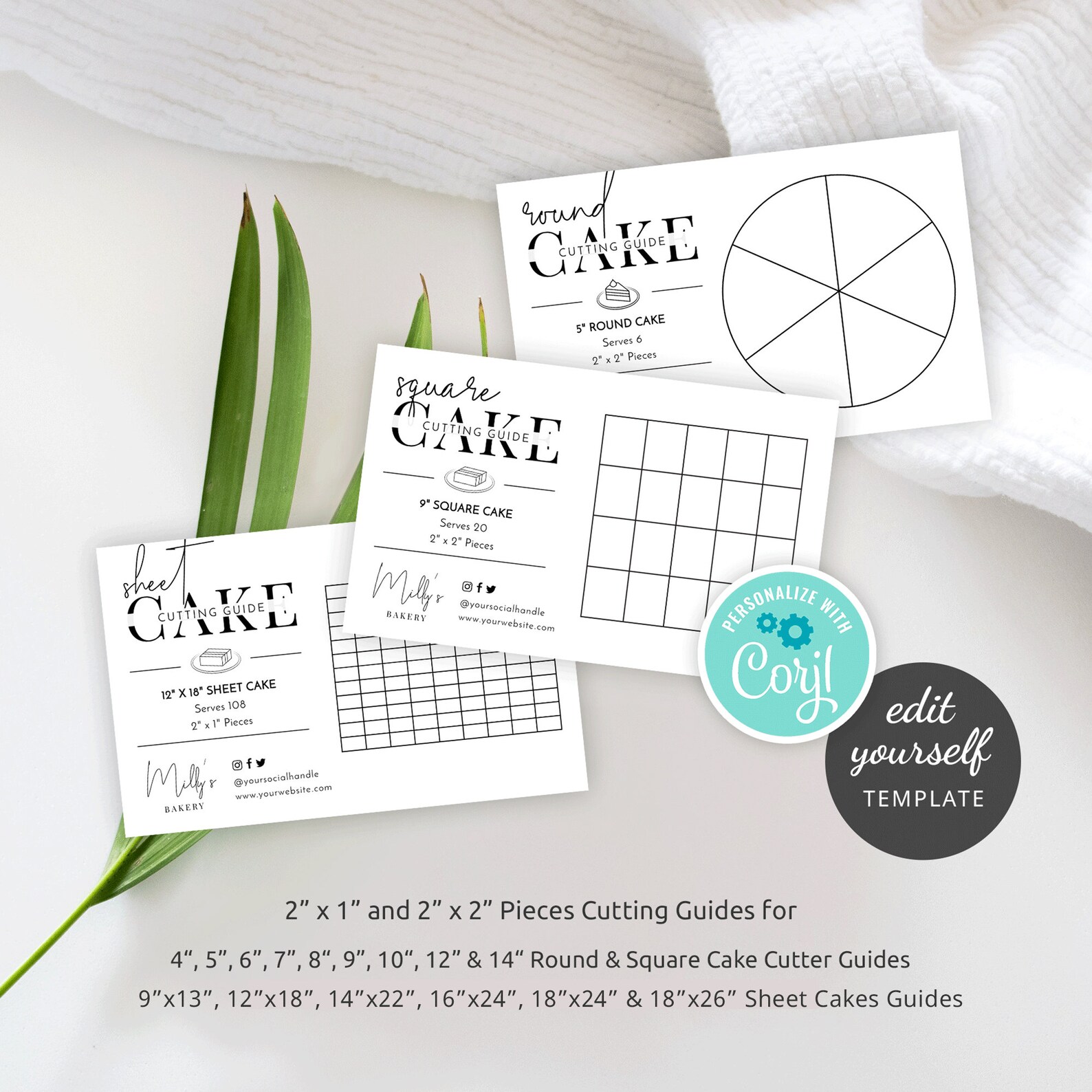 Round & Square Cake Cutting Guides, Editable Wedding Cakes Cutting ...