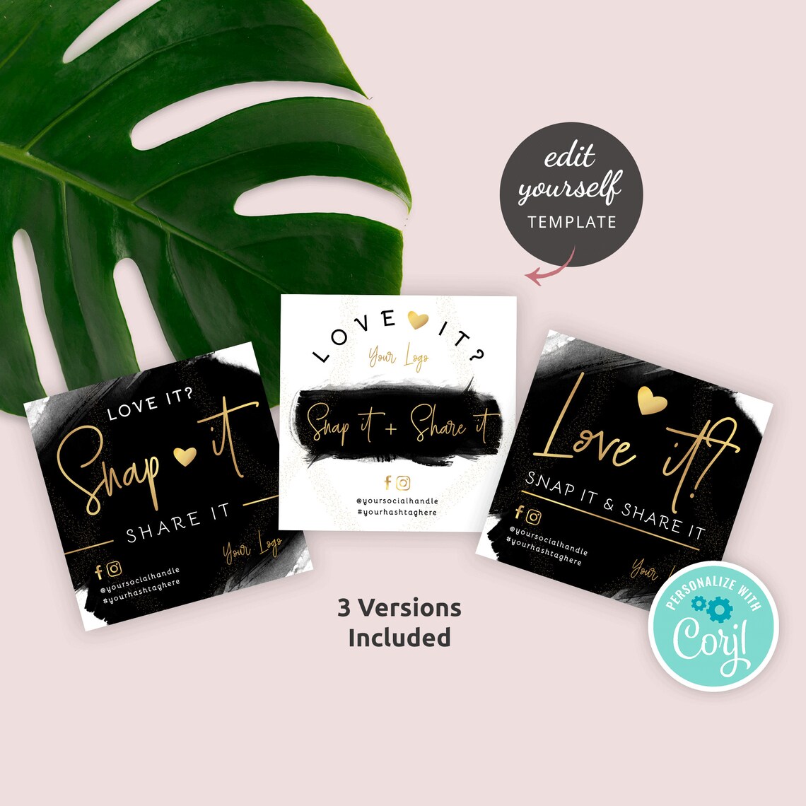 Editable Snap and Share Cards, Printable Share on Social Media Stickers ...