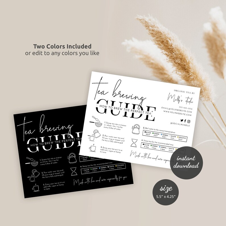 Editable Tea Brewing Guide, Loose Tea Steeping Instructions Template ...