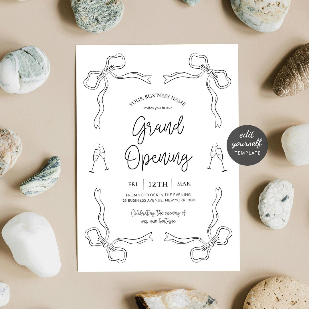 Vintage Grand Opening Invitation Template, Whimsical Bows Design ...