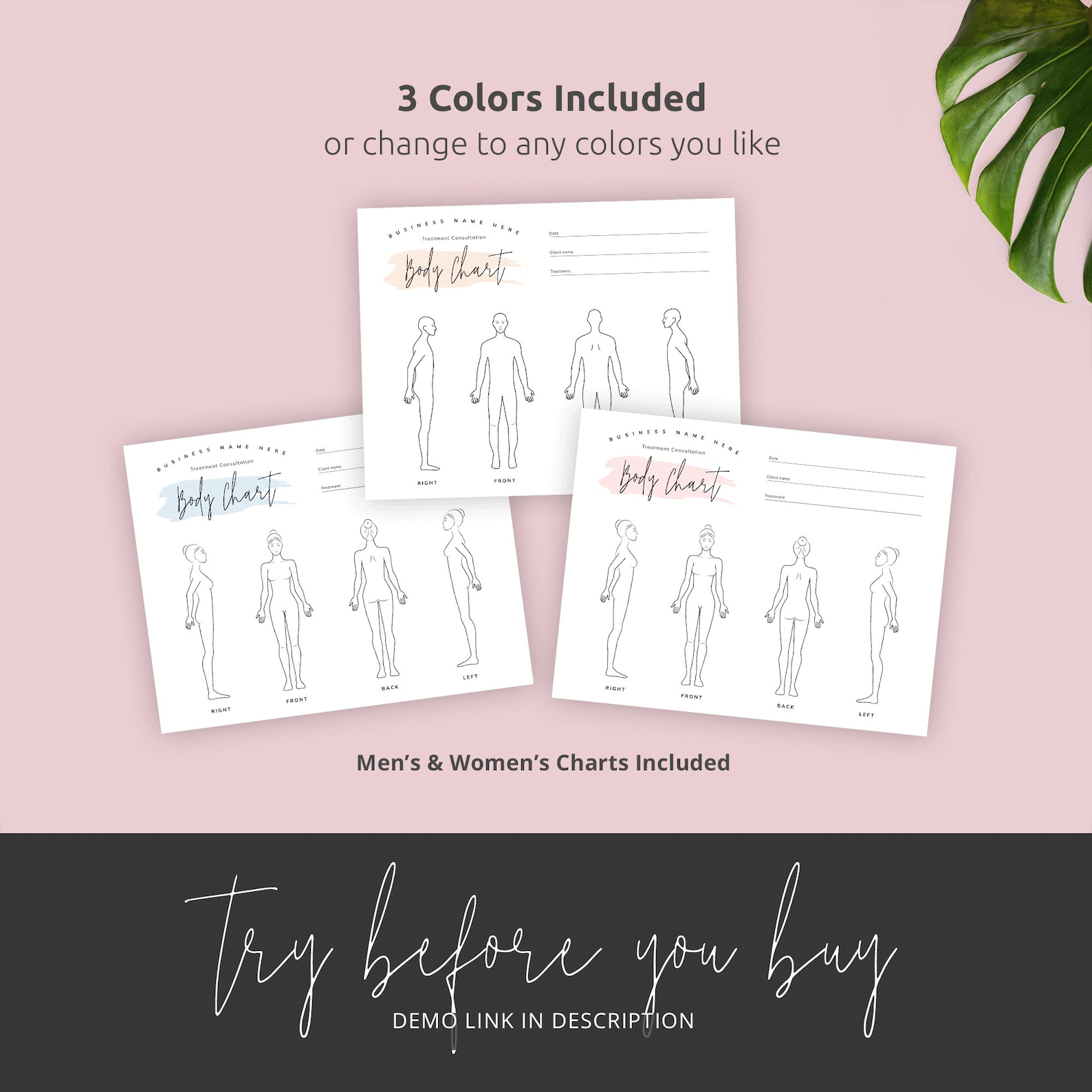 Body Chart Template, Editable Beauty Salon Consultation Template, Printable Blank Body Chart for ...
