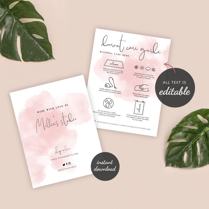 Welcome Mat Care Card Template Customizable Doormat Care | Etsy