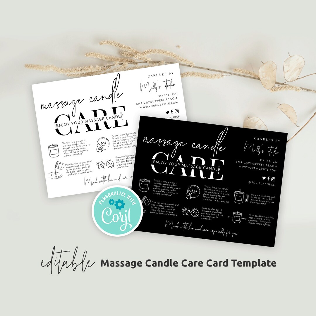 Massage Candle Care Guide Template, Custom Massage Soy Wax Candle Care ...