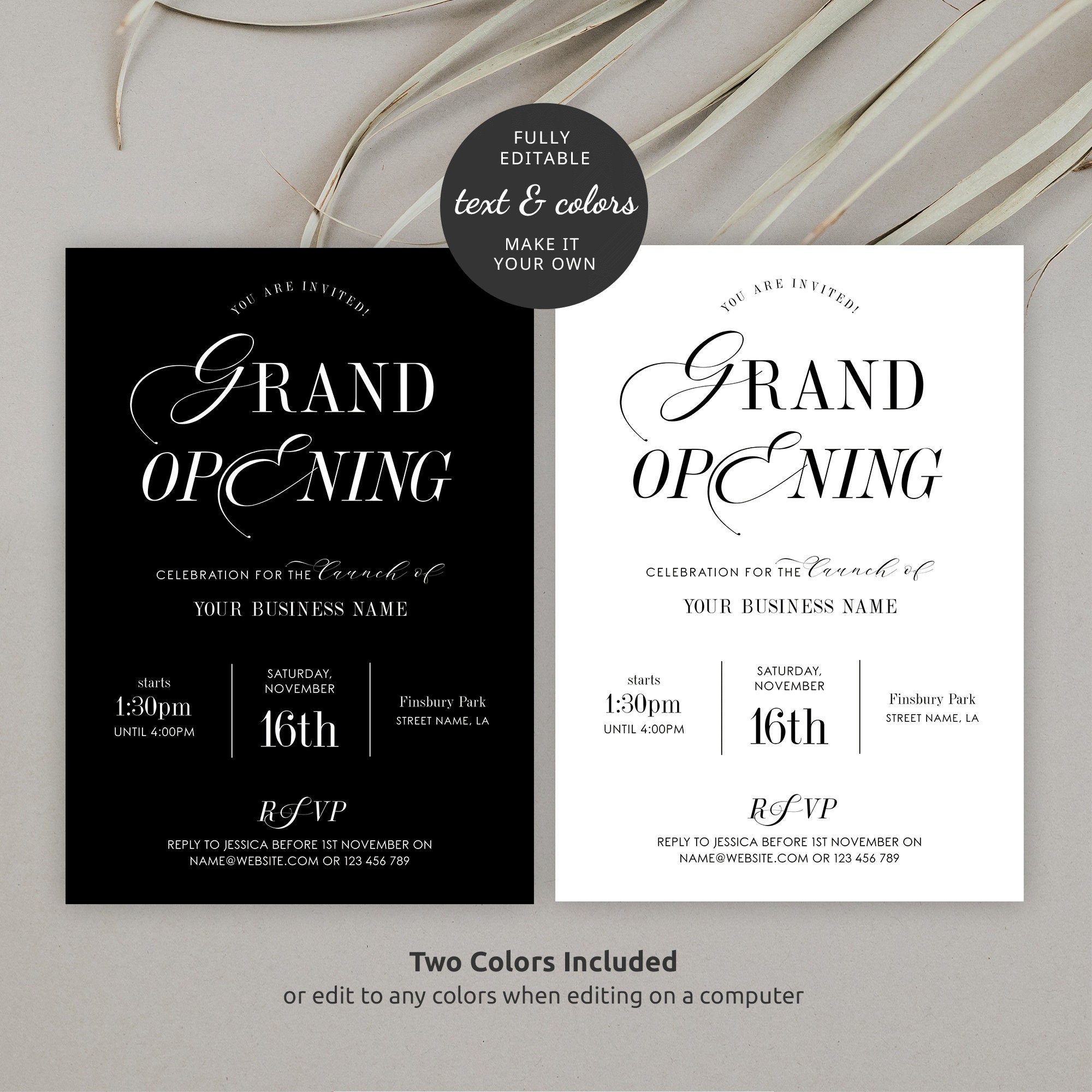 Elegant Grand Opening Invitation Template, DIY Company Launch Party ...