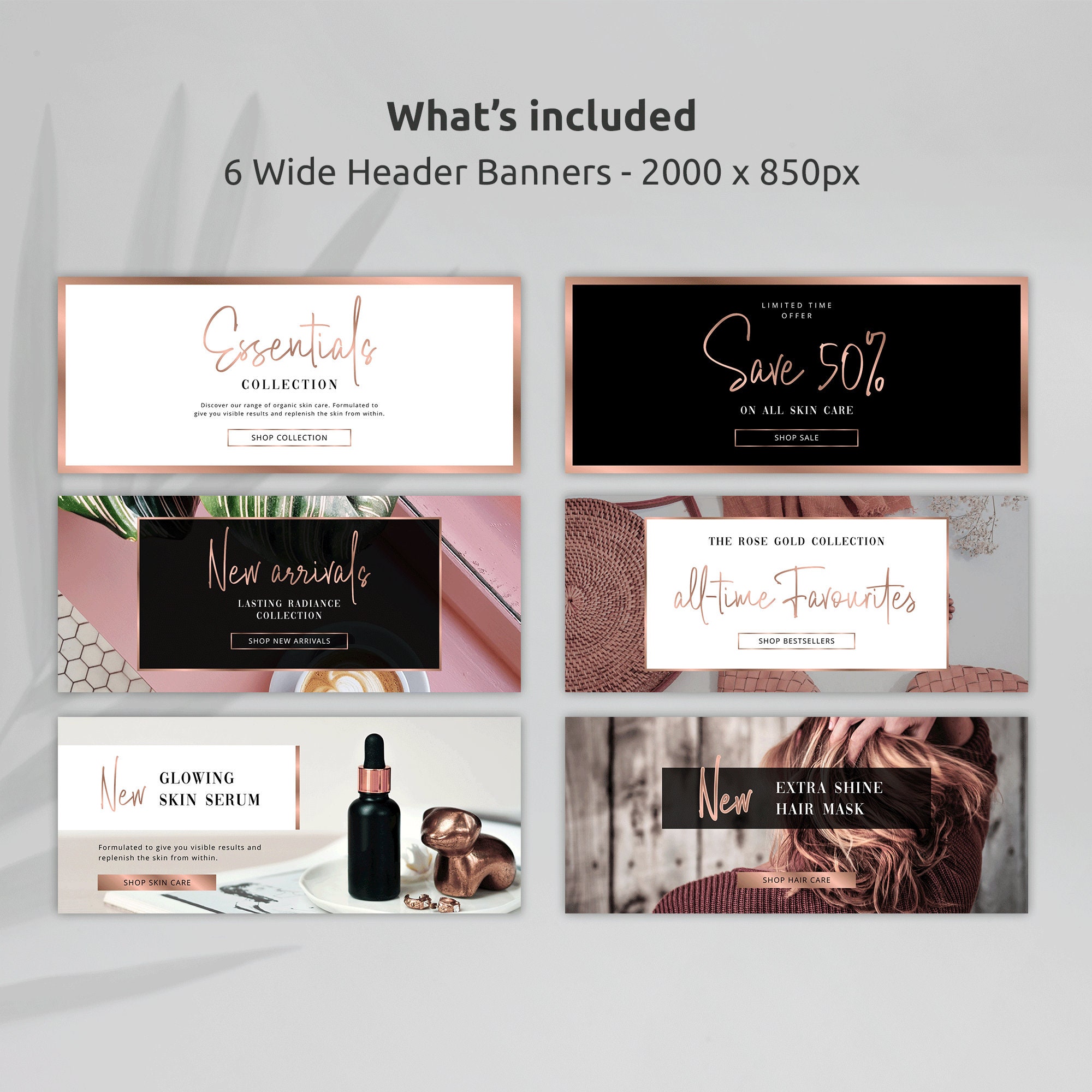 Rose Gold Website Banner Templates, Bronze Gold Website Branding Kit ...