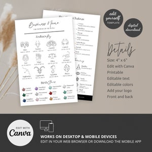 Zodiac and Spiritual Symbols Care Guide Canva Template, Editable Chakras Diagram, Printable ...