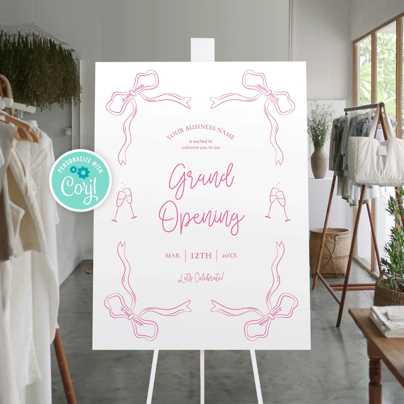 Hand Drawn Grand Opening Sign Template, Whimsical Bows Launch Party ...