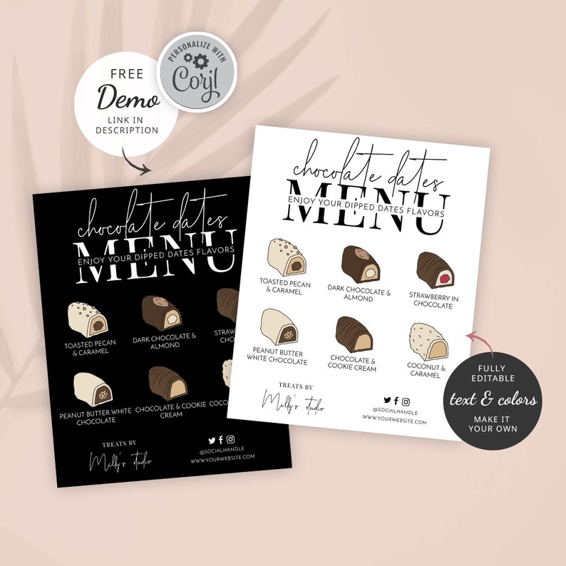 DIY Choc Dipped Dates Menu Template Minimalist Chocolate - Etsy