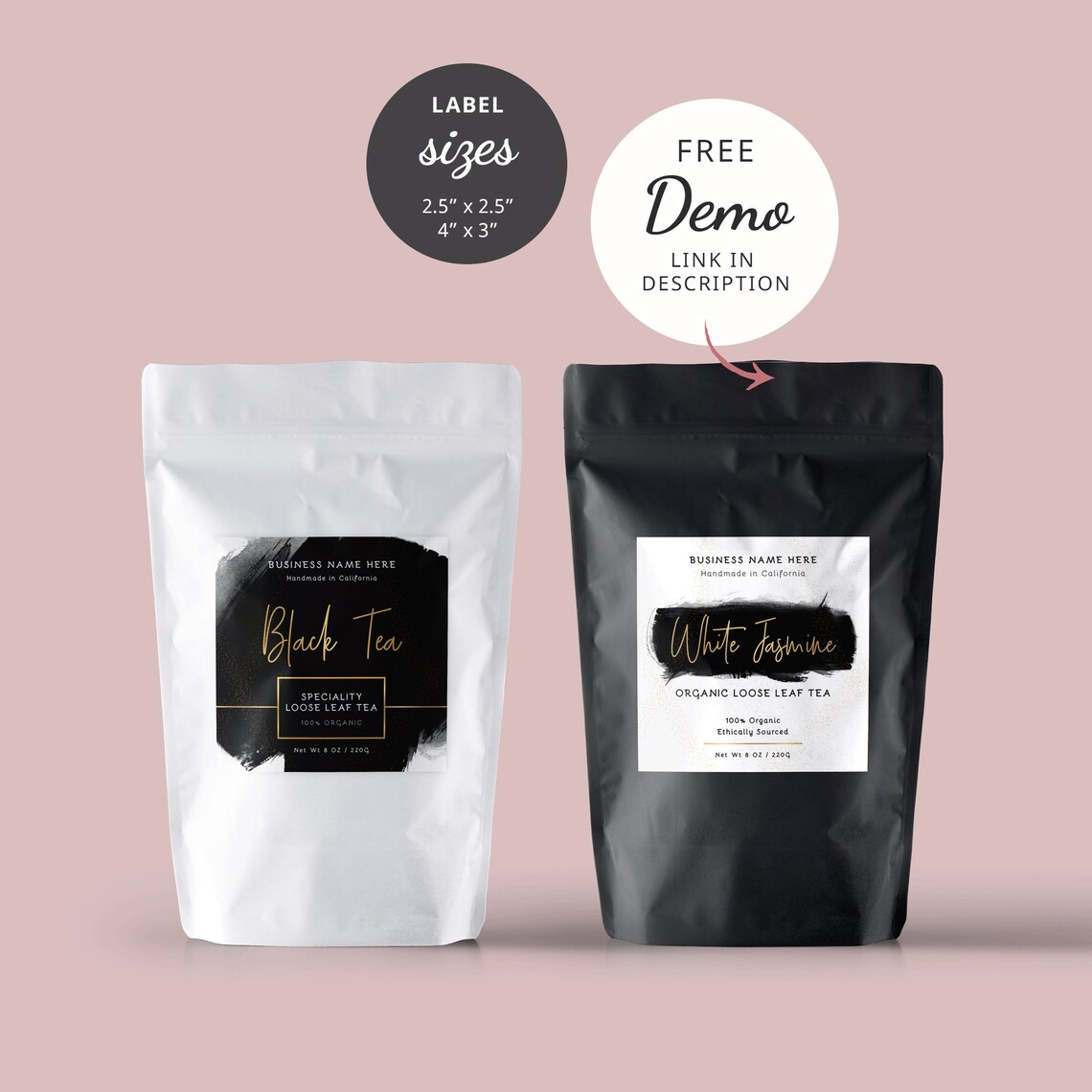 Editable Pouch Label Template, Custom Tea Box Labels, Printable Doypack ...