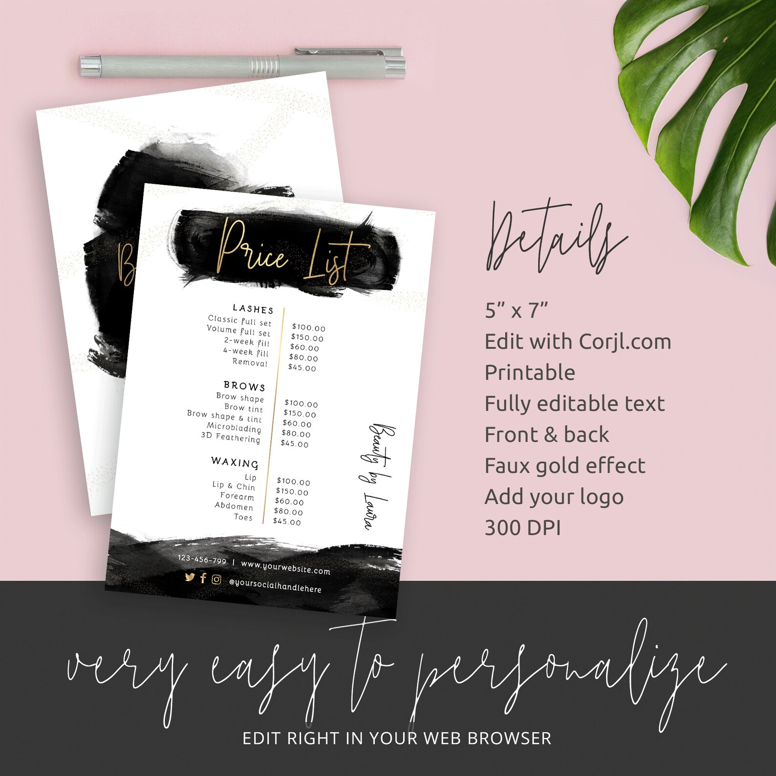 DIY Price List Template, Printable Price Guide, Black & Gold Price List ...