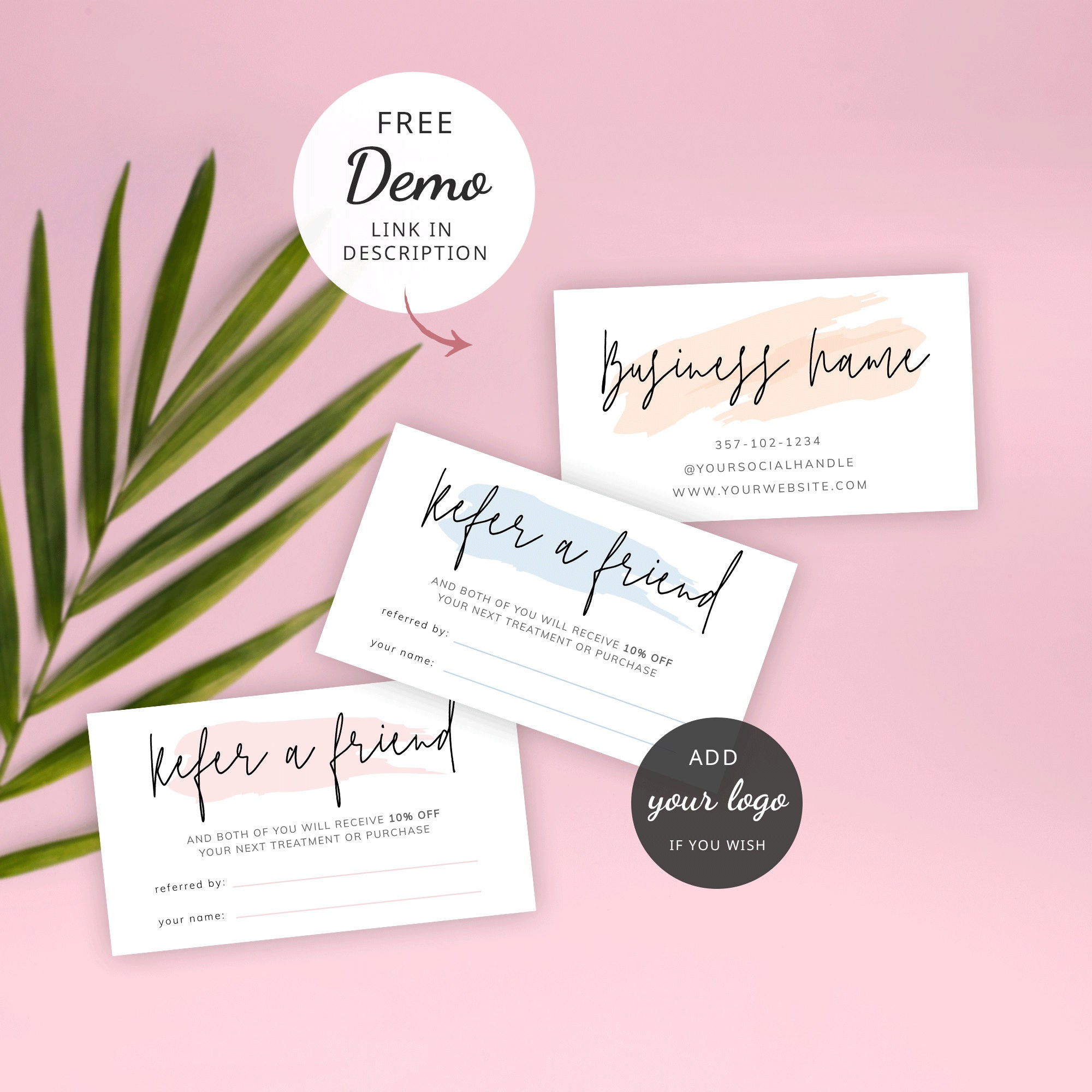 Editable Client Referral Cards Feminine Refer a Friend - Etsy UK