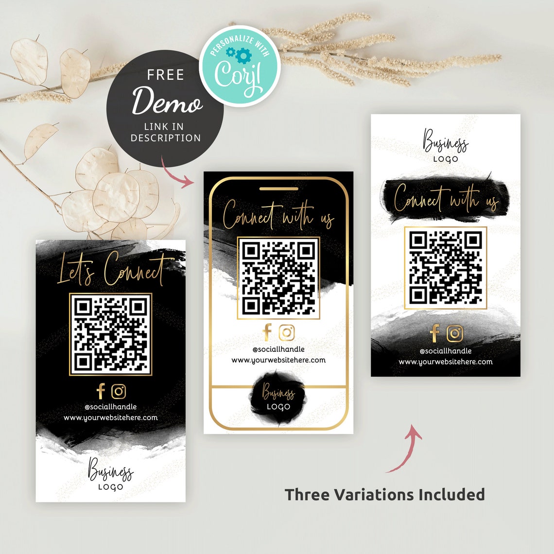 Connect With Us QR Code Business Cards Black & Gold Business - Etsy