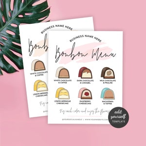 DIY Bonbon Flavor Menu Template, Feminine Chocolates Flavors Sign ...