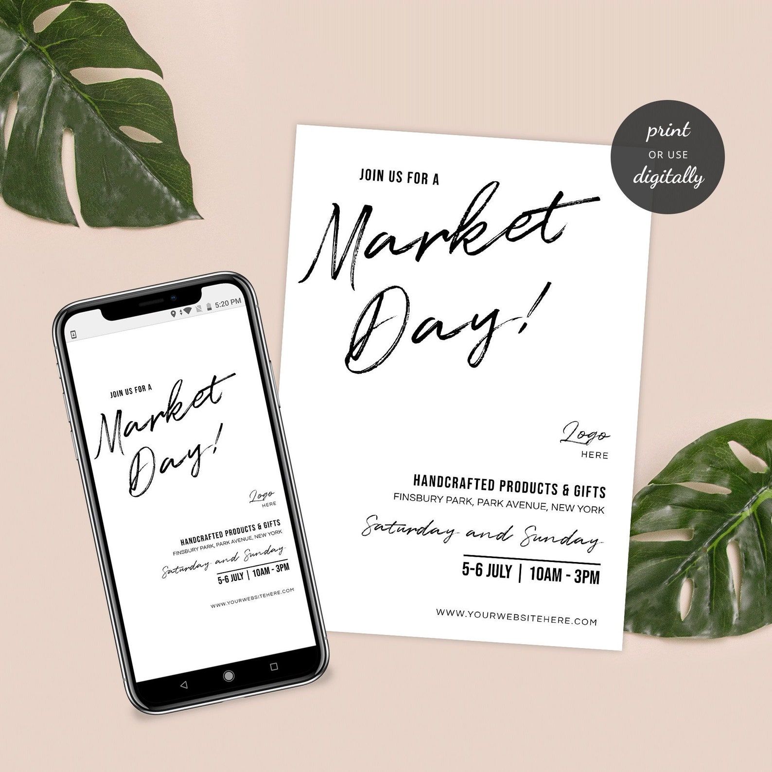 Minimalist Market Day Flyer Template Editable Market Stall - Etsy