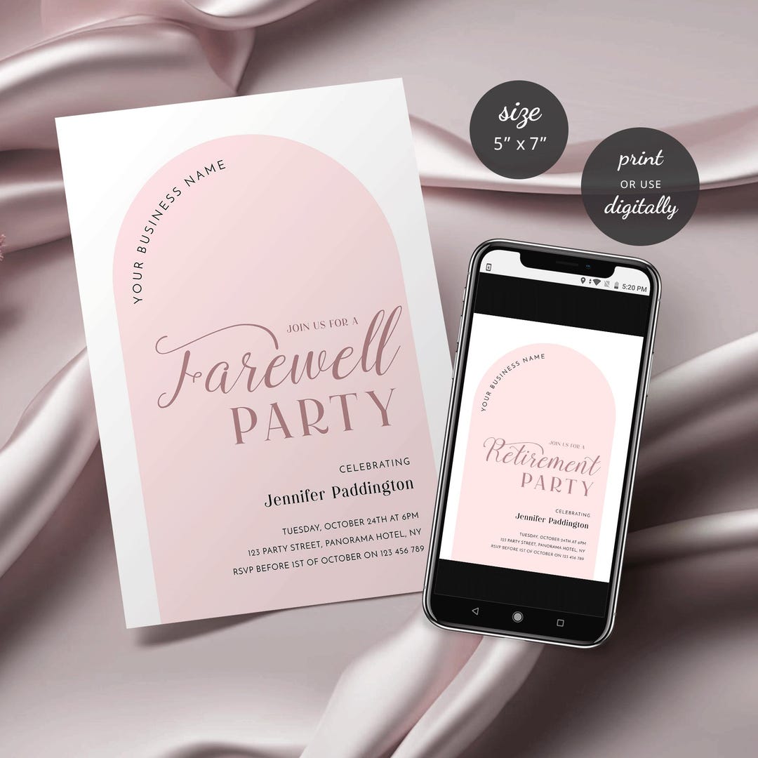 Farewell Dinner Invite Template, Feminine Blush Pink Retirement Party ...