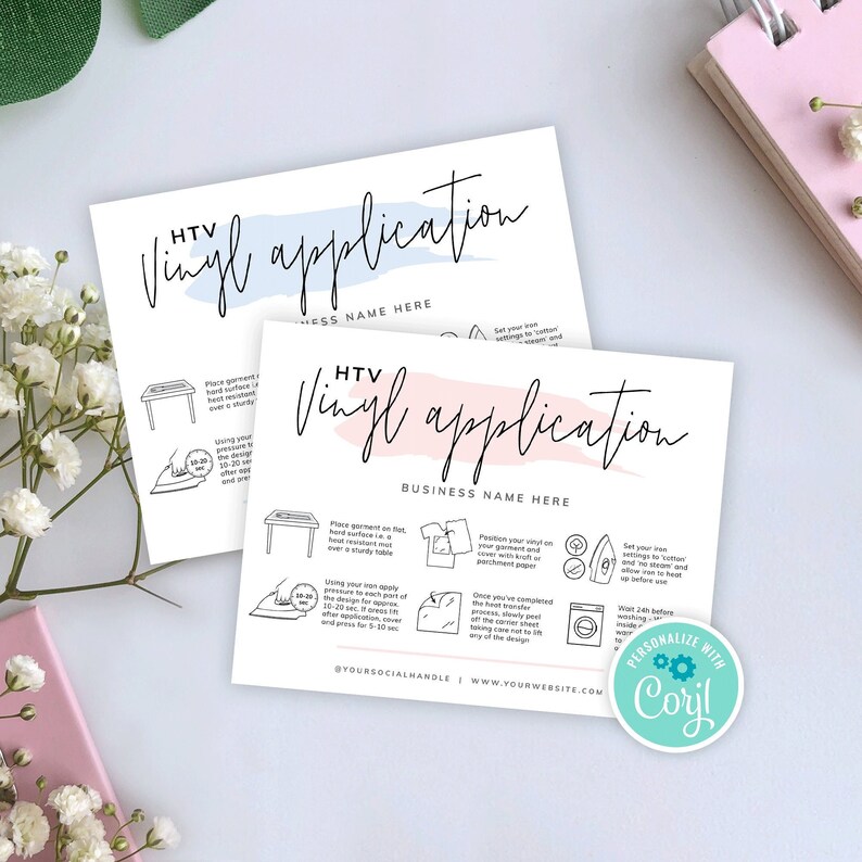 HTV Vinyl Application Guide Template Editable Vinyl Care - Etsy