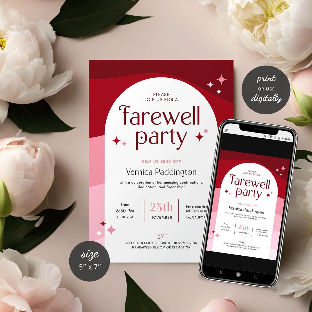 Retirement Party Invitation Template, Feminine Farewell Dinner Invite ...