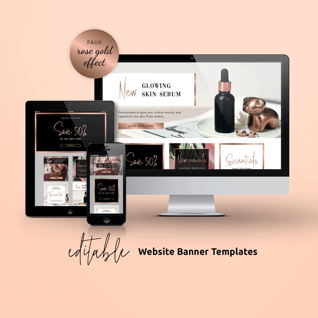 Rose Gold Website Banner Templates, Bronze Gold Website Branding Kit ...