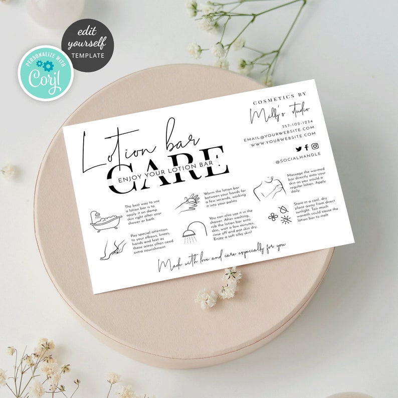 Custom Lotion Bar Care Card Template Minimalist Solid Body - Etsy