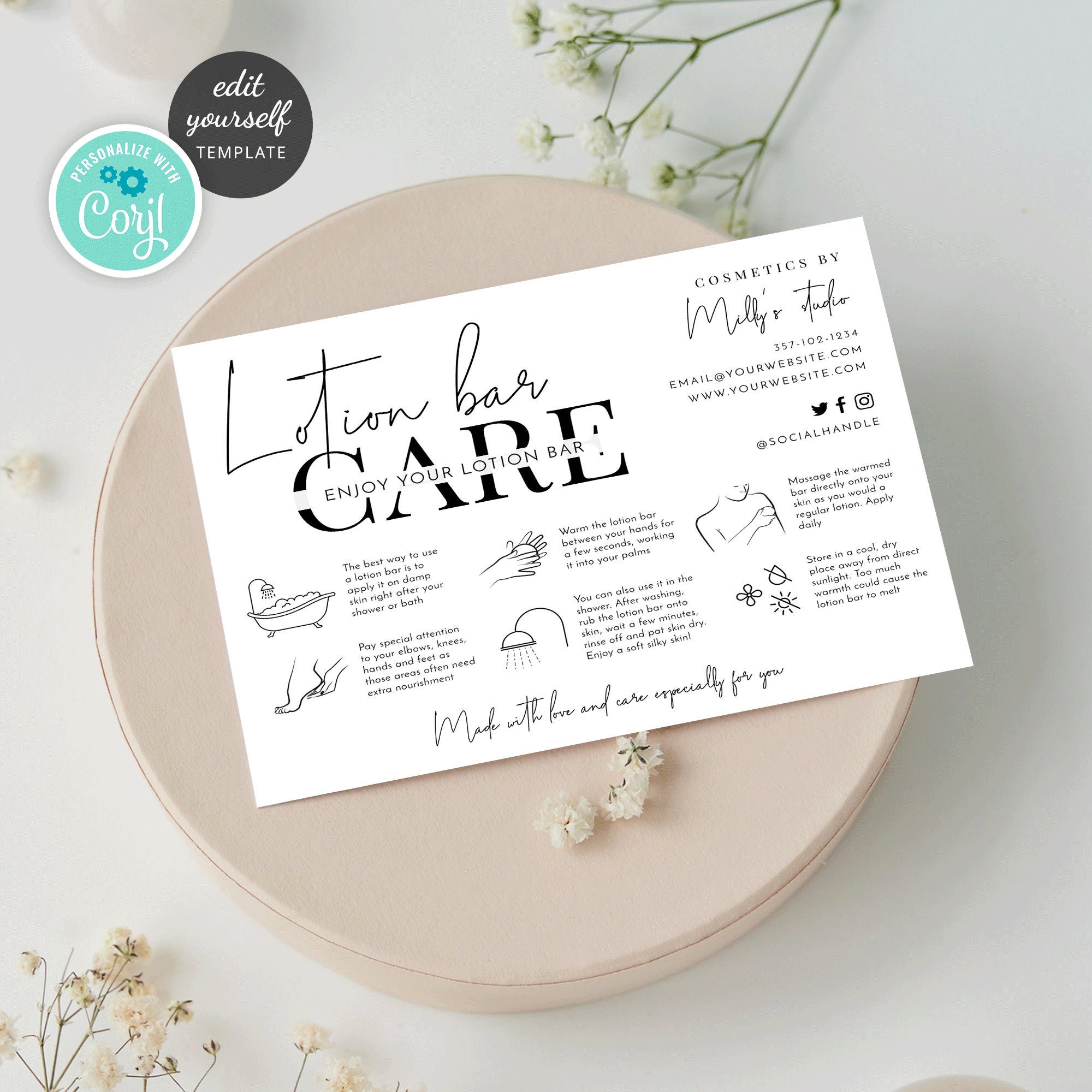 Custom Lotion Bar Care Card Template, Minimalist Solid Body Butter ...