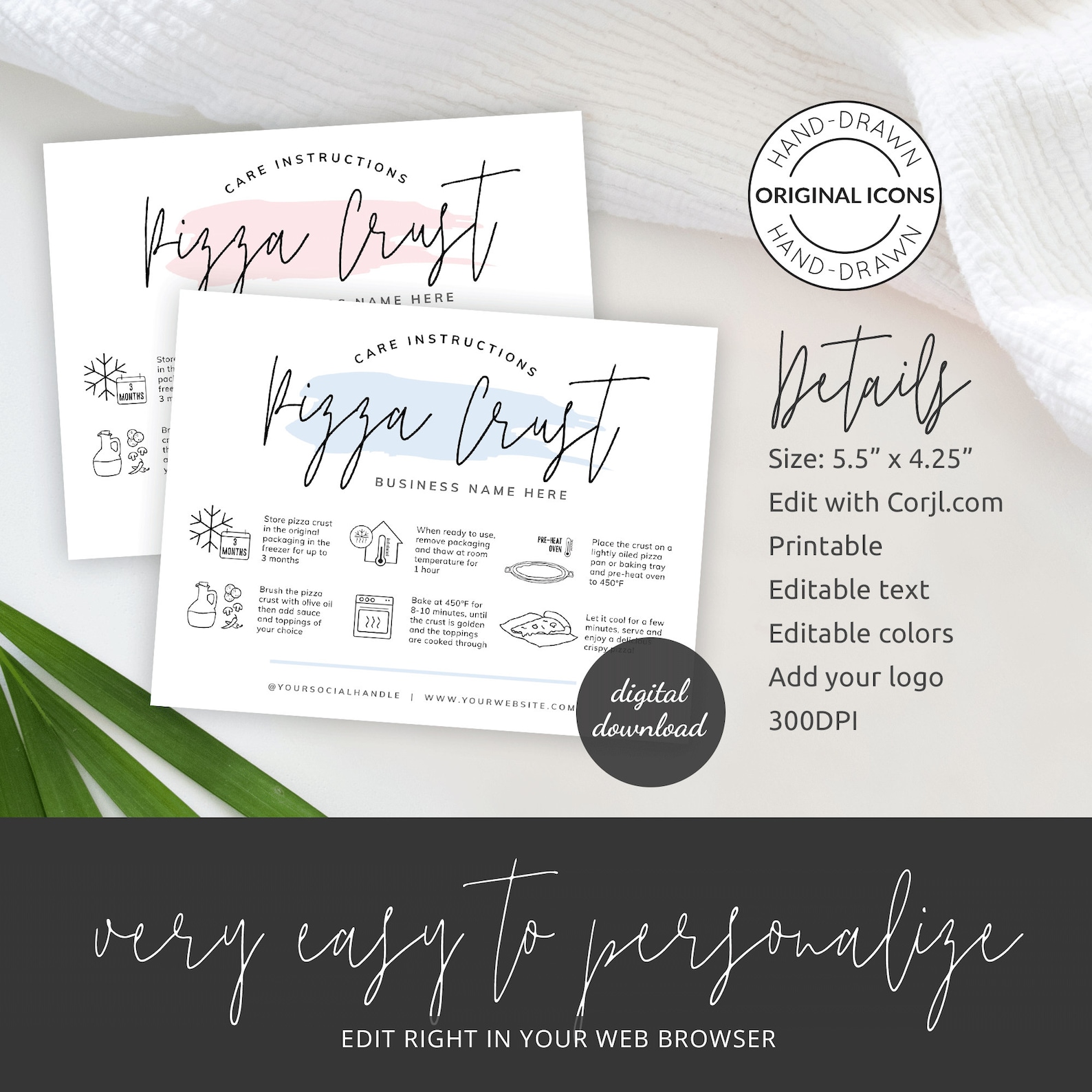 Pizza Crust Care Card Template, Custom Sourdough Pizza Base ...