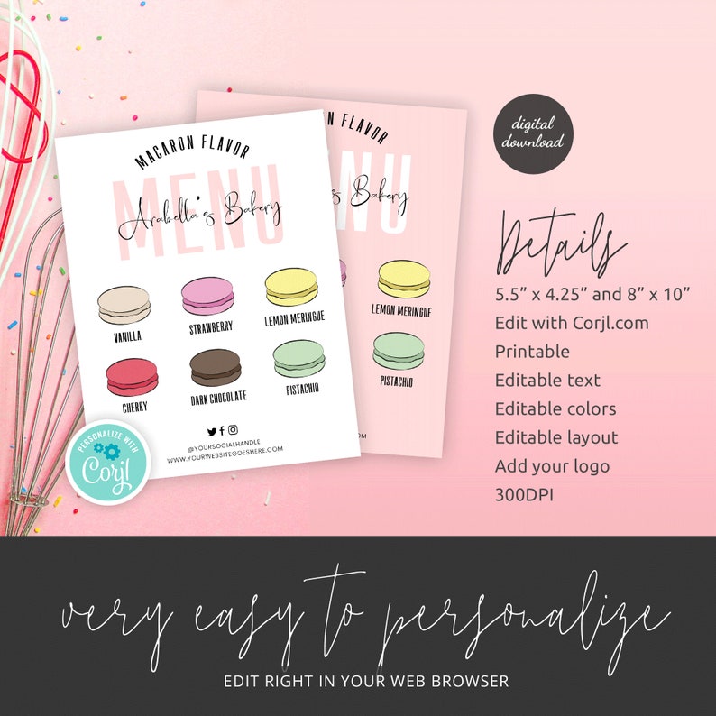 Editable Macarons Menu Template Feminine Macarons Flavor - Etsy