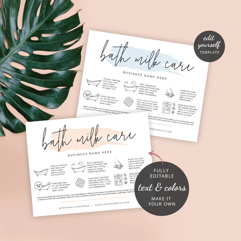 Bath Milk Care Card Template Custom Bath Soak Care - Etsy