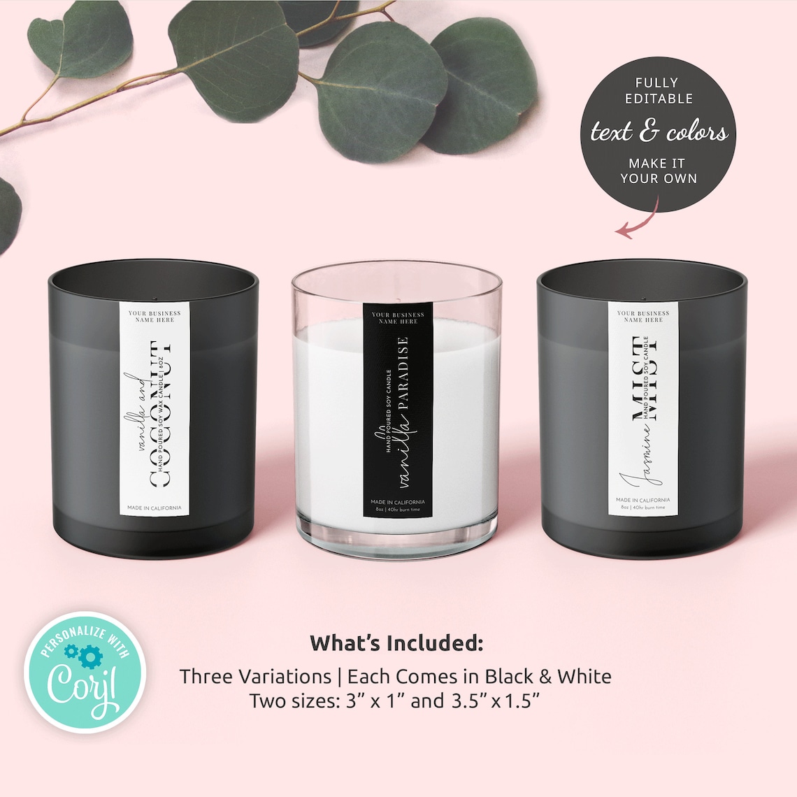 Vertical Candle Label Templates 3x1 Customizable Labels 3.5 - Etsy