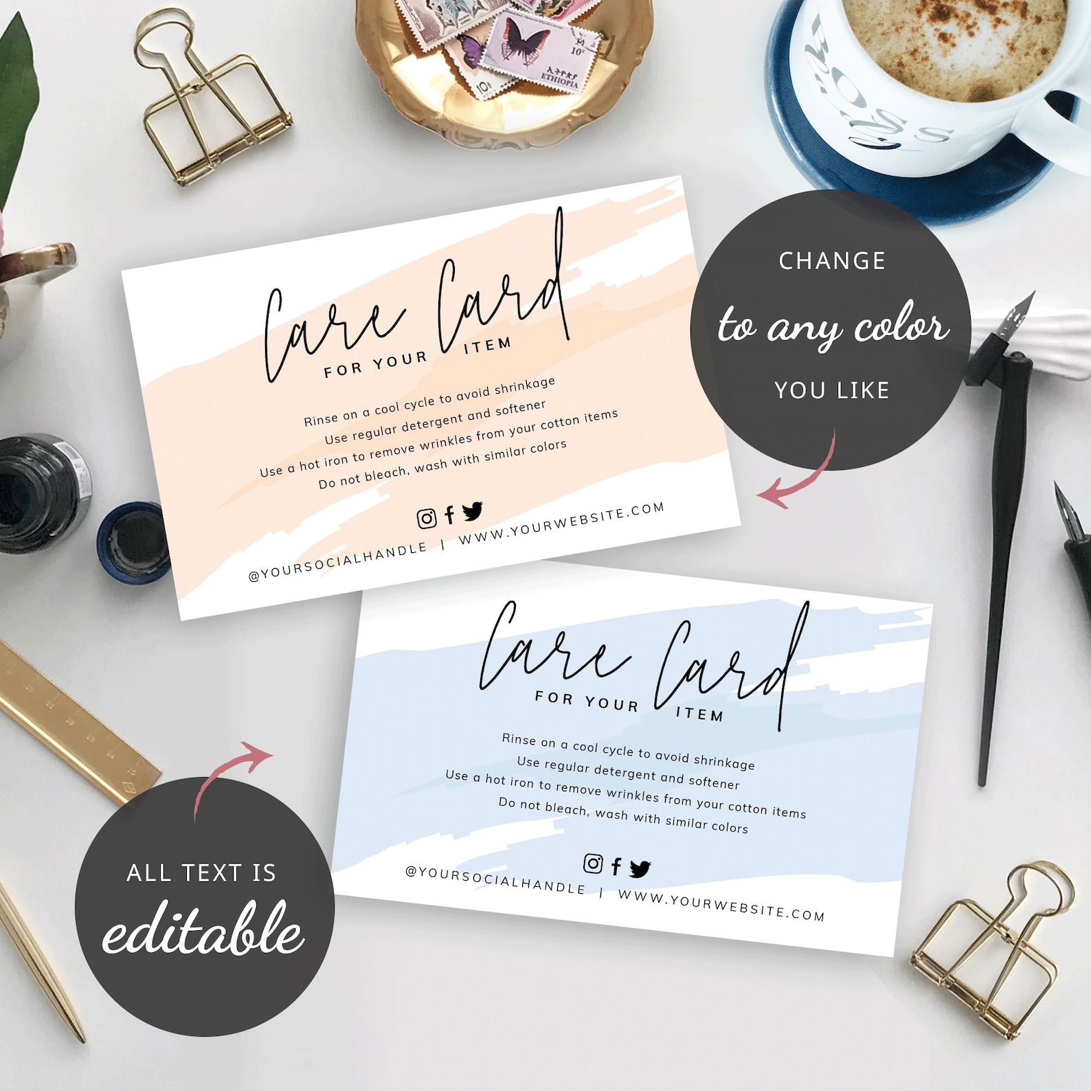 Editable Care Card Template, Care Instructions Card Design, DIY ...