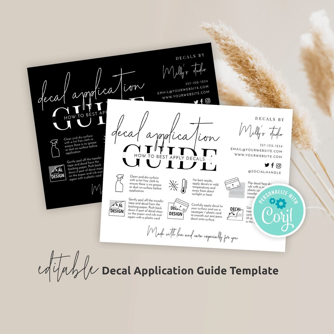 Decal Application Instructions Cards, Custom Vinyl Decals Care Card ...