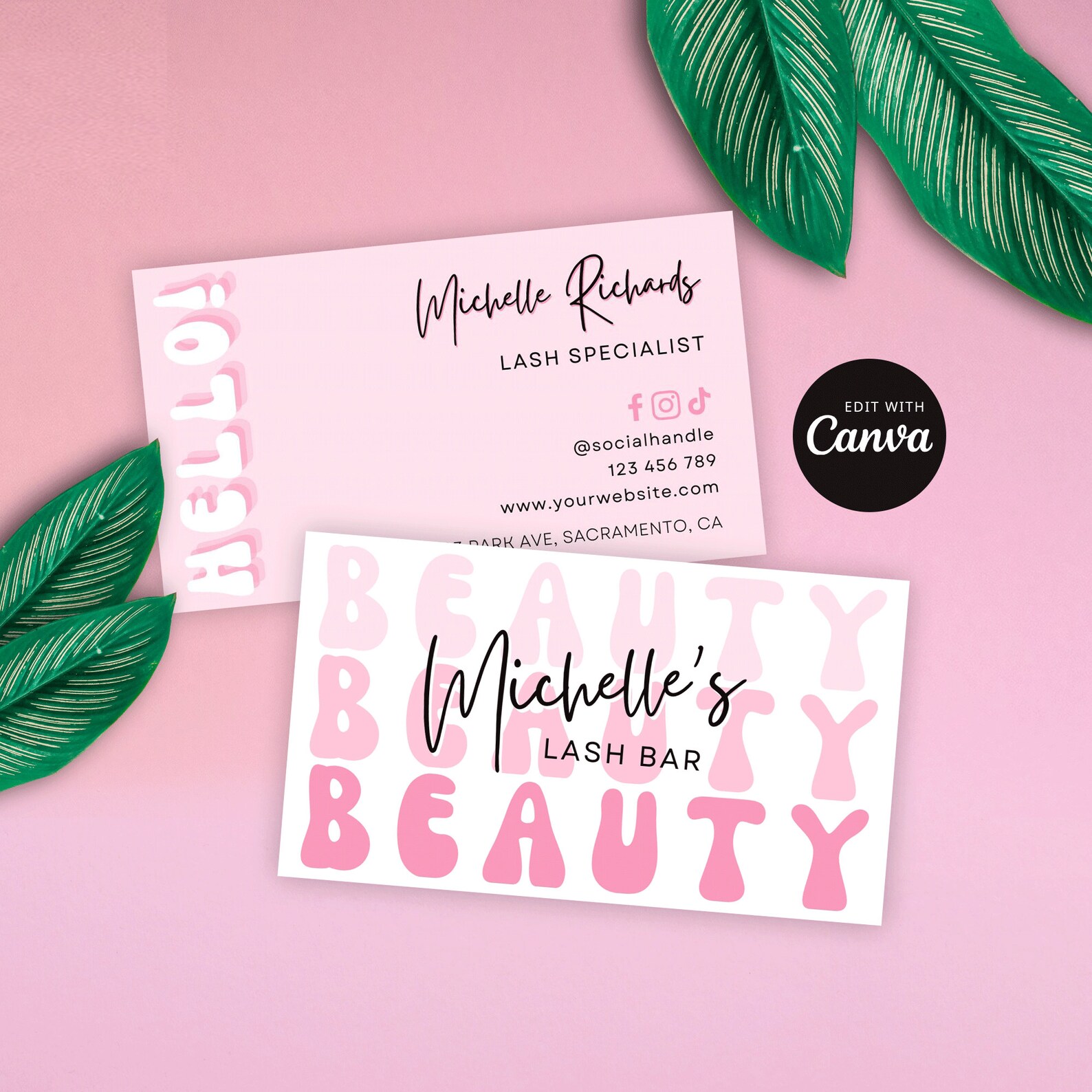 Retro Pink Business Card Template, Custom Lashes Calling Cards Trendy ...