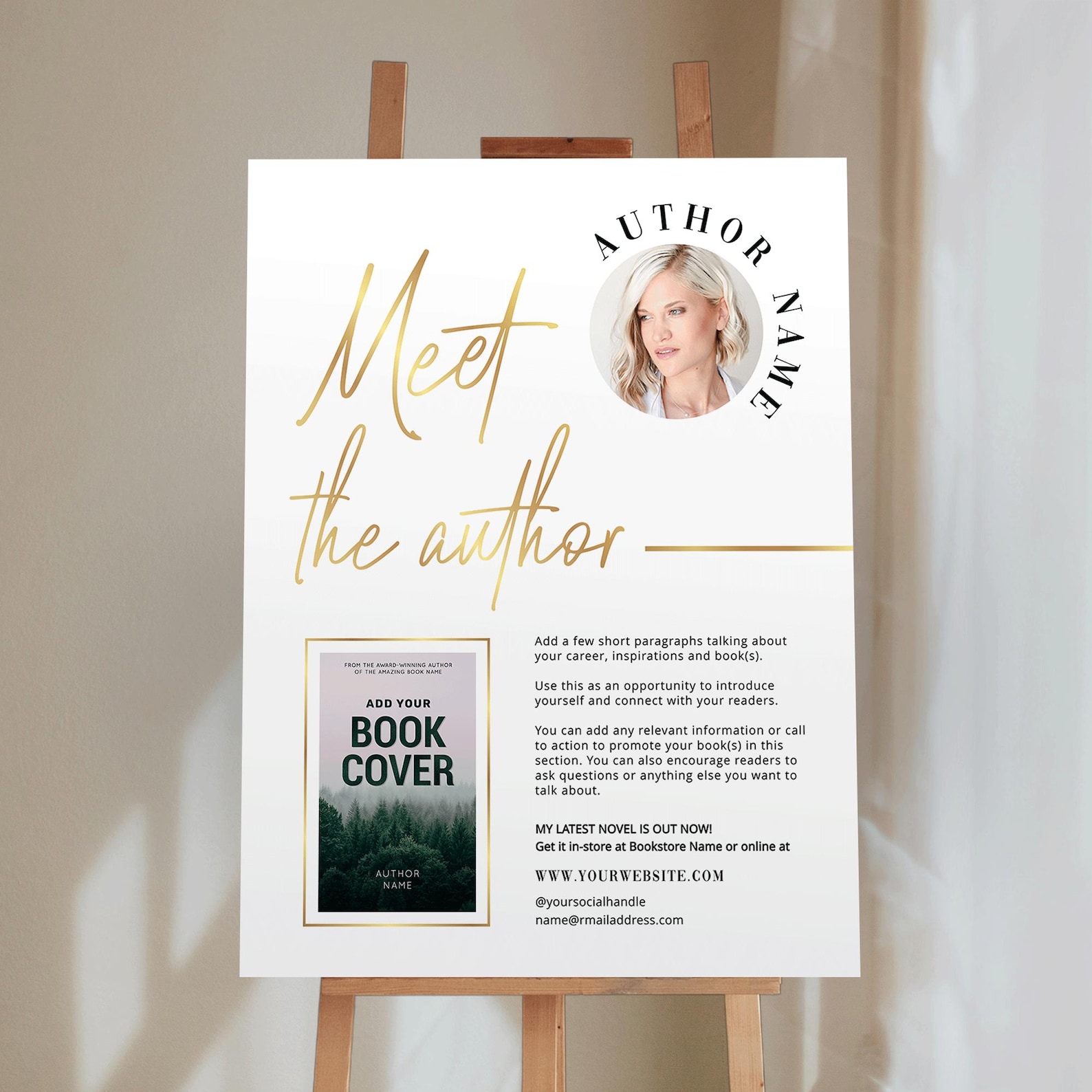 Meet the Author Sign Template, White & Gold Book Signing Event Poster ...