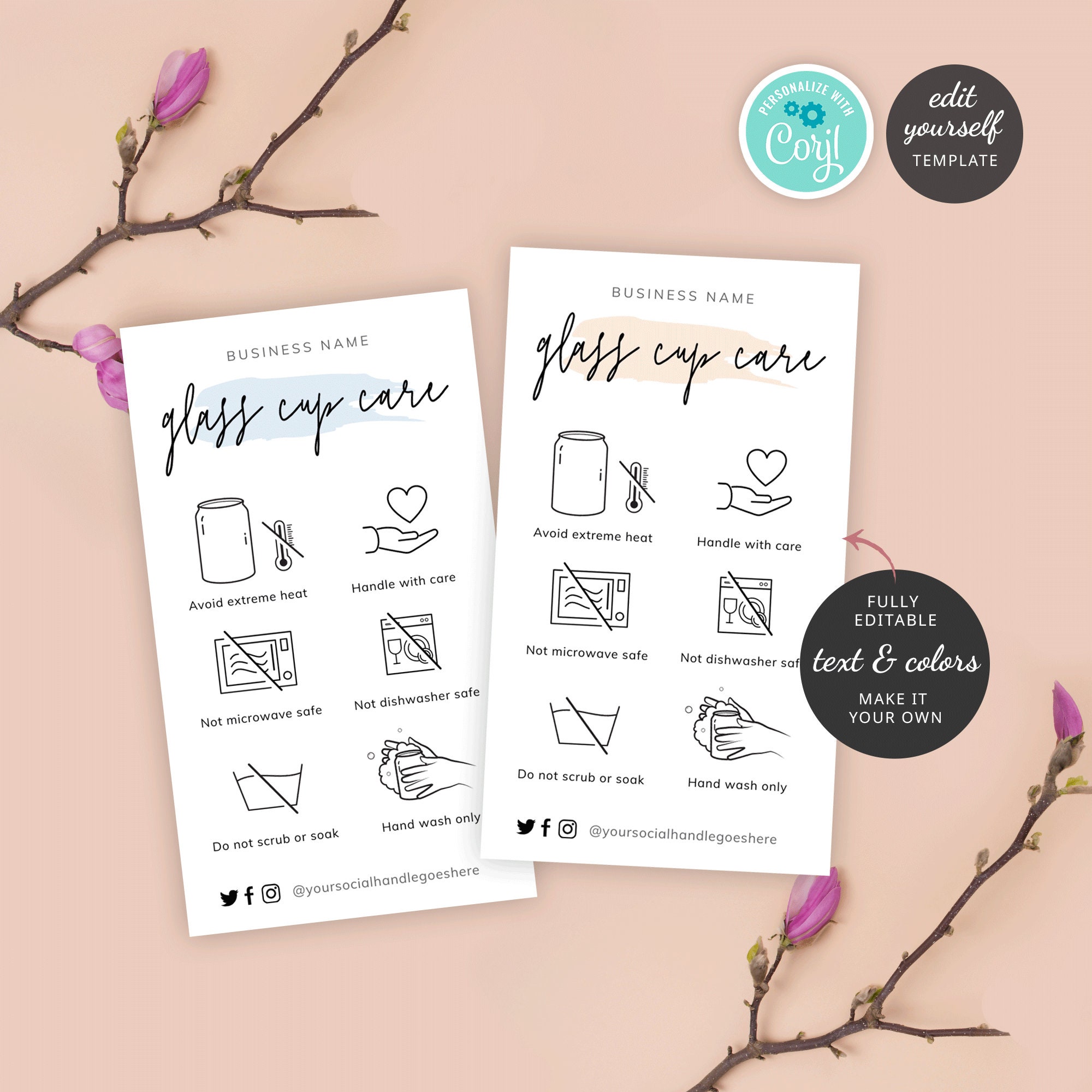 Beer Glass Care Card Template Editable Can Tumbler Care - Etsy