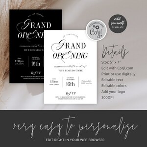 Elegant Grand Opening Invitation Template, DIY Company Launch Party ...