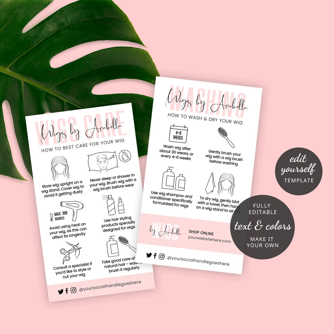 Wig Care Card Template Editable Natural Wigs Aftercare - Etsy