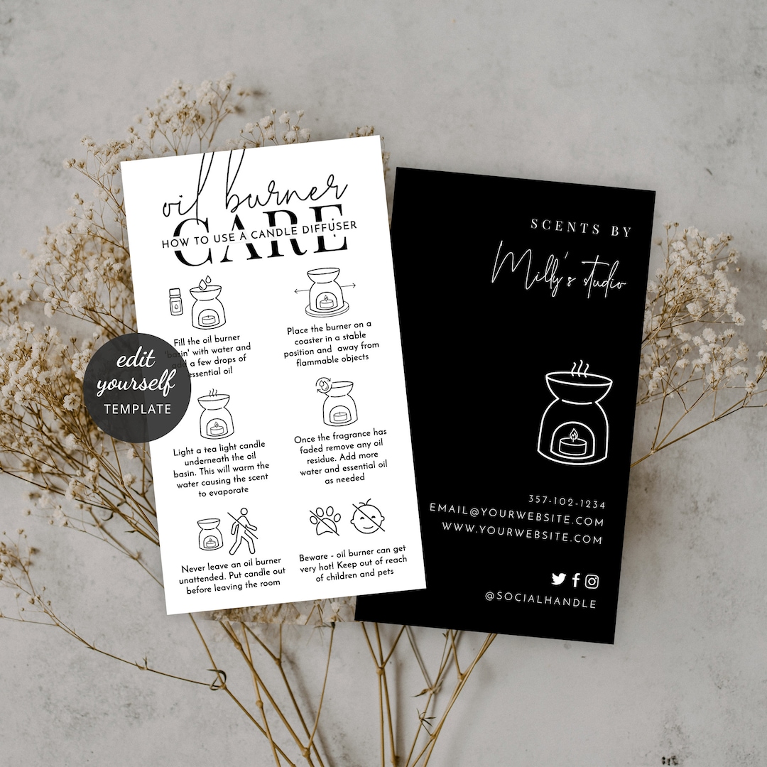 Oil Burner Care Card Template, Editable Tea Light Candle Diffuser ...
