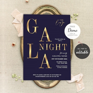 Navy & Gold Gala Flyer Template, Corporate Dinner Marketing Leaflet ...