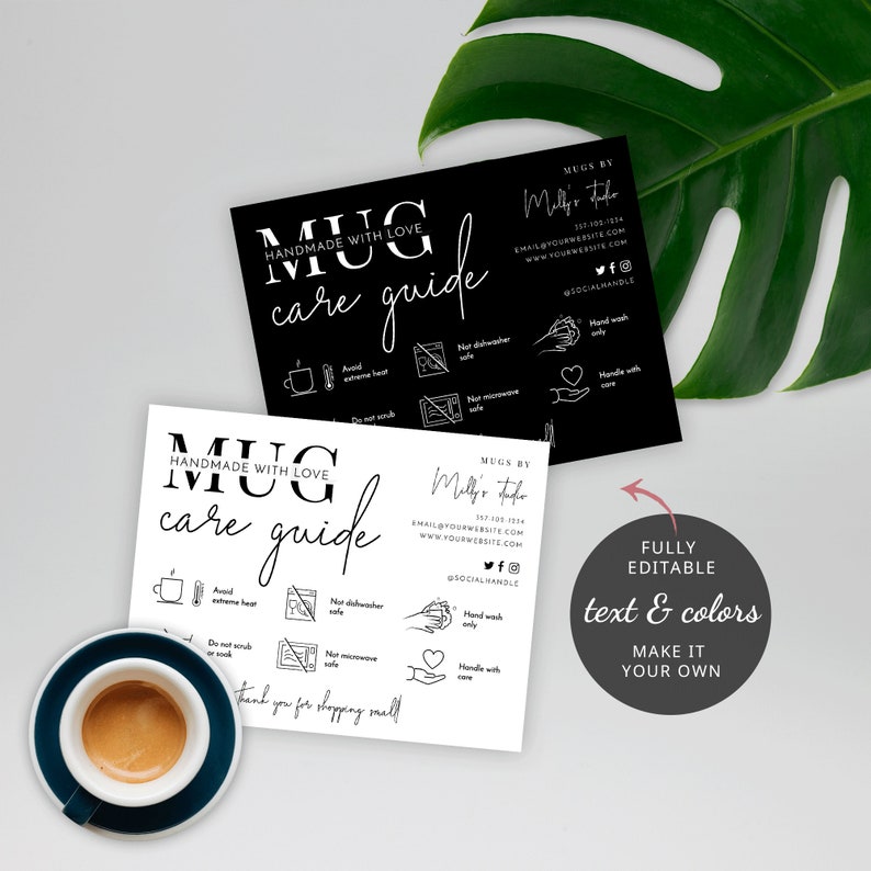 Mug Care Instructions Template, Editable Hot Cup Care Cards ...