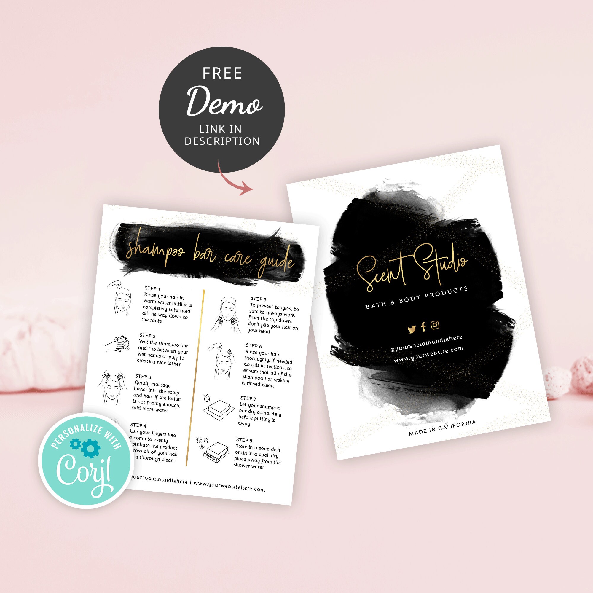 Shampoo Bar Care Guide Template, Editable Shampoo Bar Care Card, Black ...