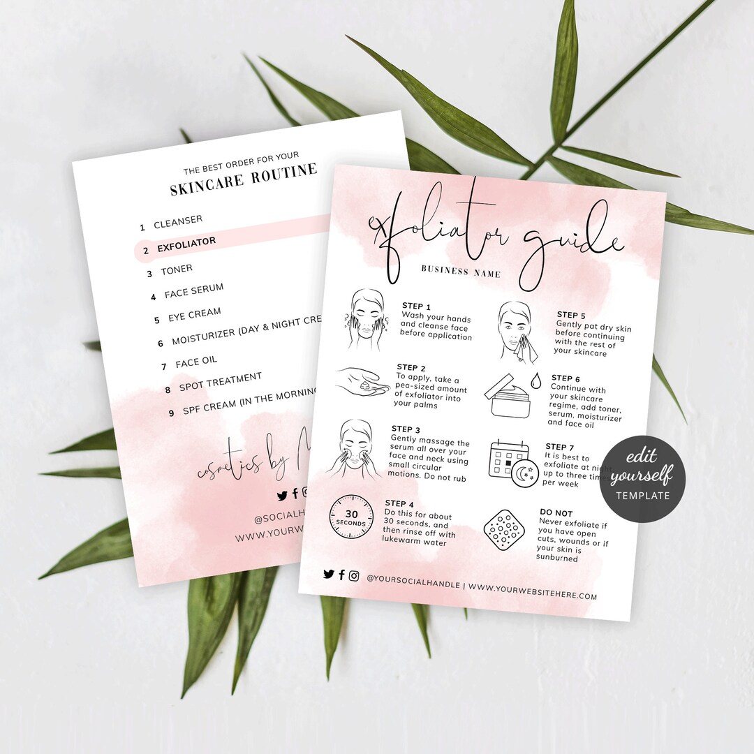 Face Exfoliator Application Guide, Skincare Regime Template, Editable ...